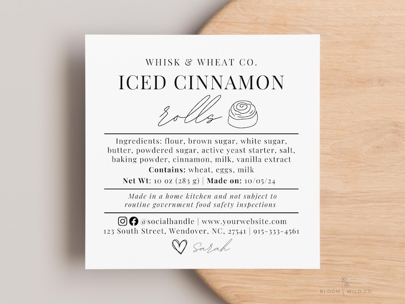 Cinnamon Roll Labels, Cottage Law Label Cinnamon Rolls, Cinnamon Roll ...