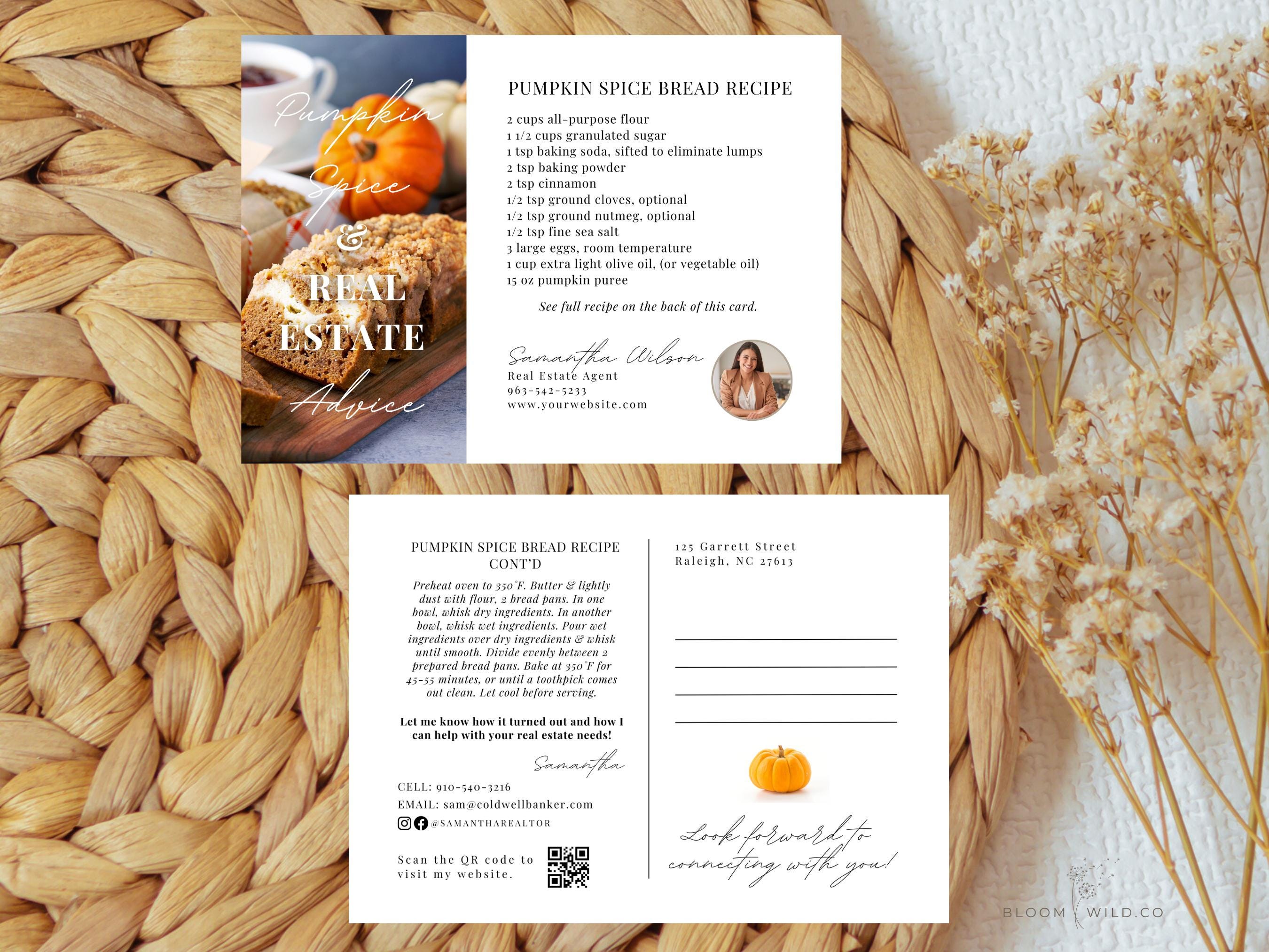 Pumpkin Spice Real Estate Card, Real Estate Postcard Recipe, Pumpkin ...
