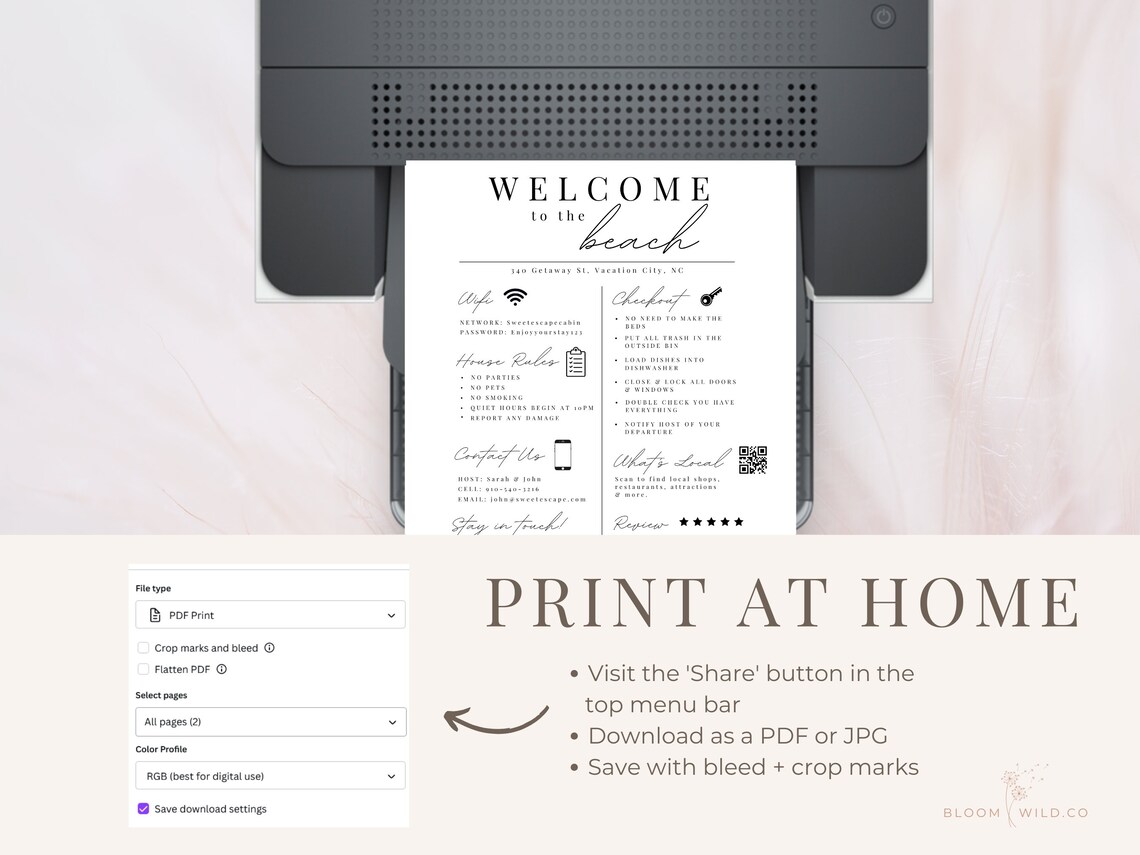 Airbnb Welcome Sign Template for Beach House, Coastal Air Bnb Welcome ...