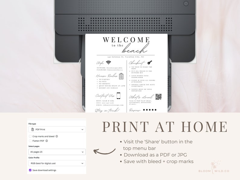 Airbnb Welcome Sign Template for Beach House, Coastal Air Bnb Welcome ...