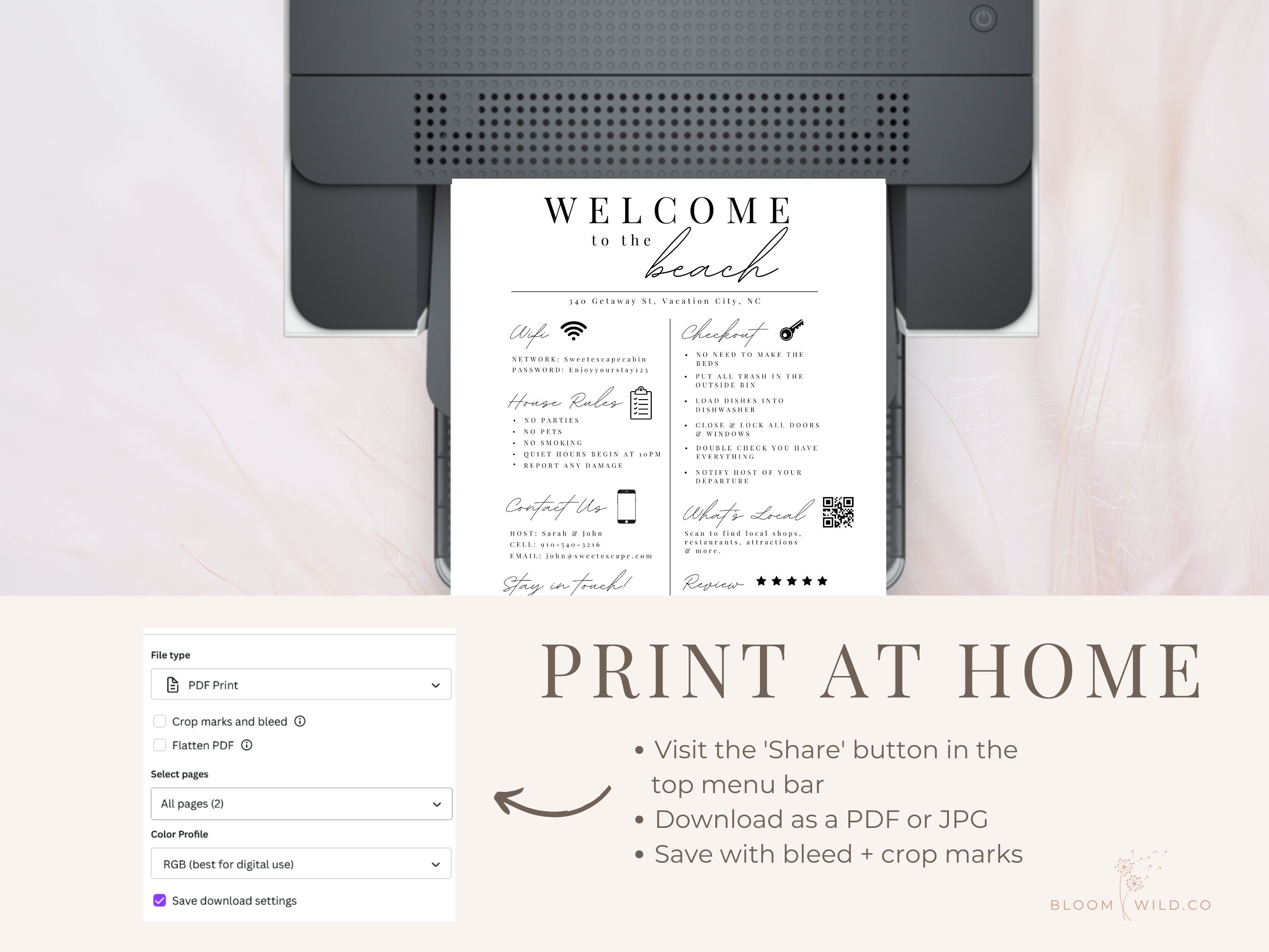 Airbnb Welcome Sign Template for Beach House, Coastal Air Bnb Welcome ...