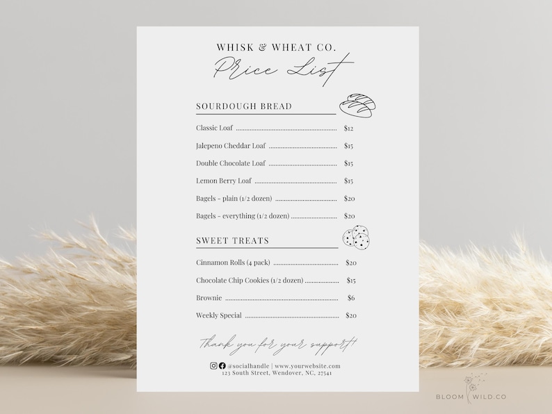 Sourdough Bakery Menu, Sourdough Price List, Bakery Menu Template Canva ...