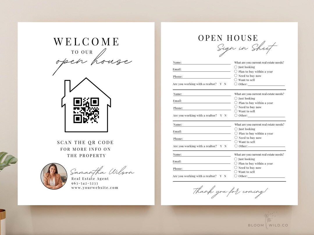Open House Sign in Sheet With Qr Code, Welcome to Our Open House Sign ...