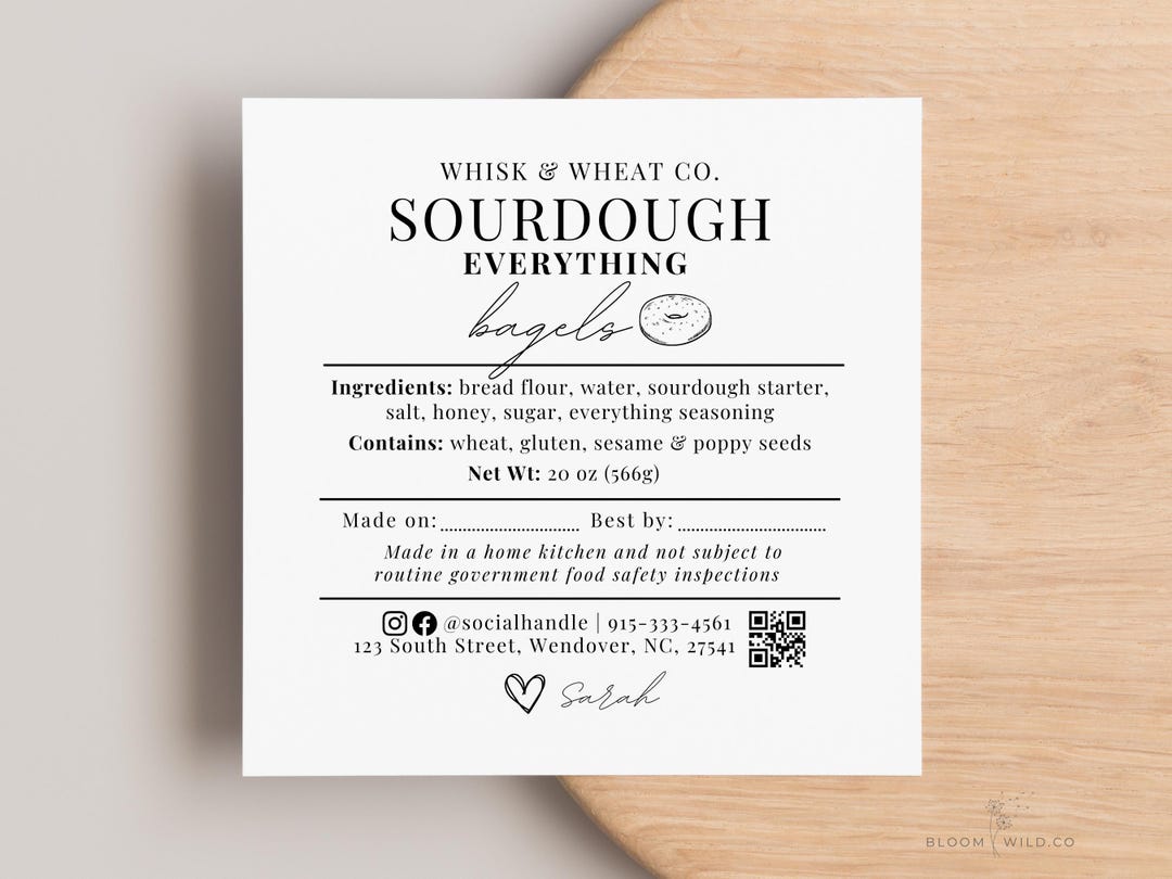 Everything Bagel Labels With Ingredients, Sourdough Bagels Labels ...