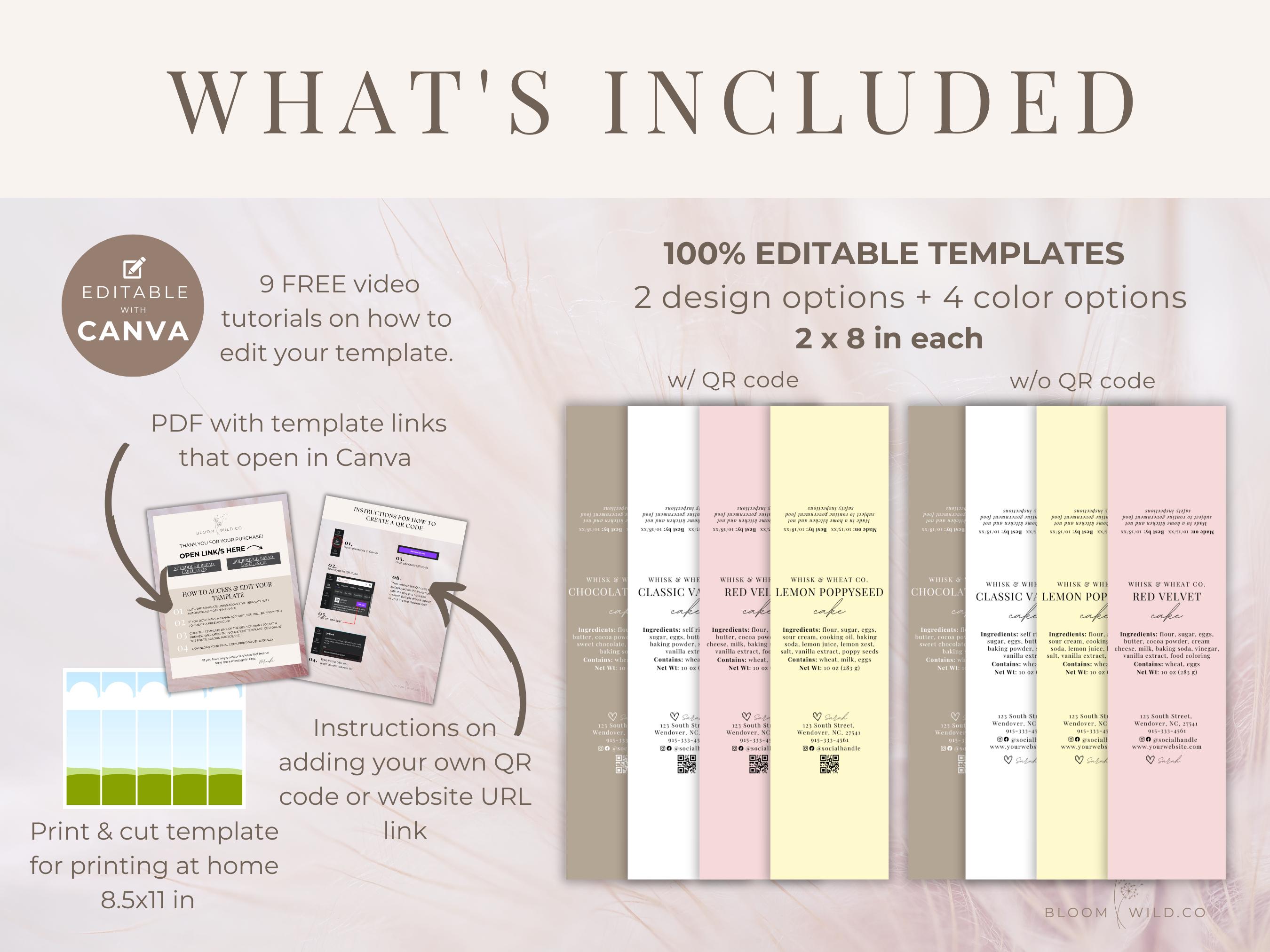 Mini Cake Label Template, Labels for Mini Loaf Cake, Cake Ingredients ...