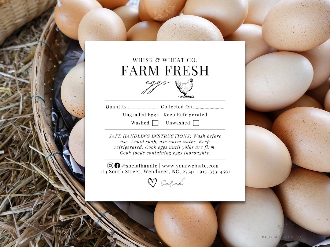 Farm Fresh Egg Care Instructions, Egg Carton Label Digital Download ...