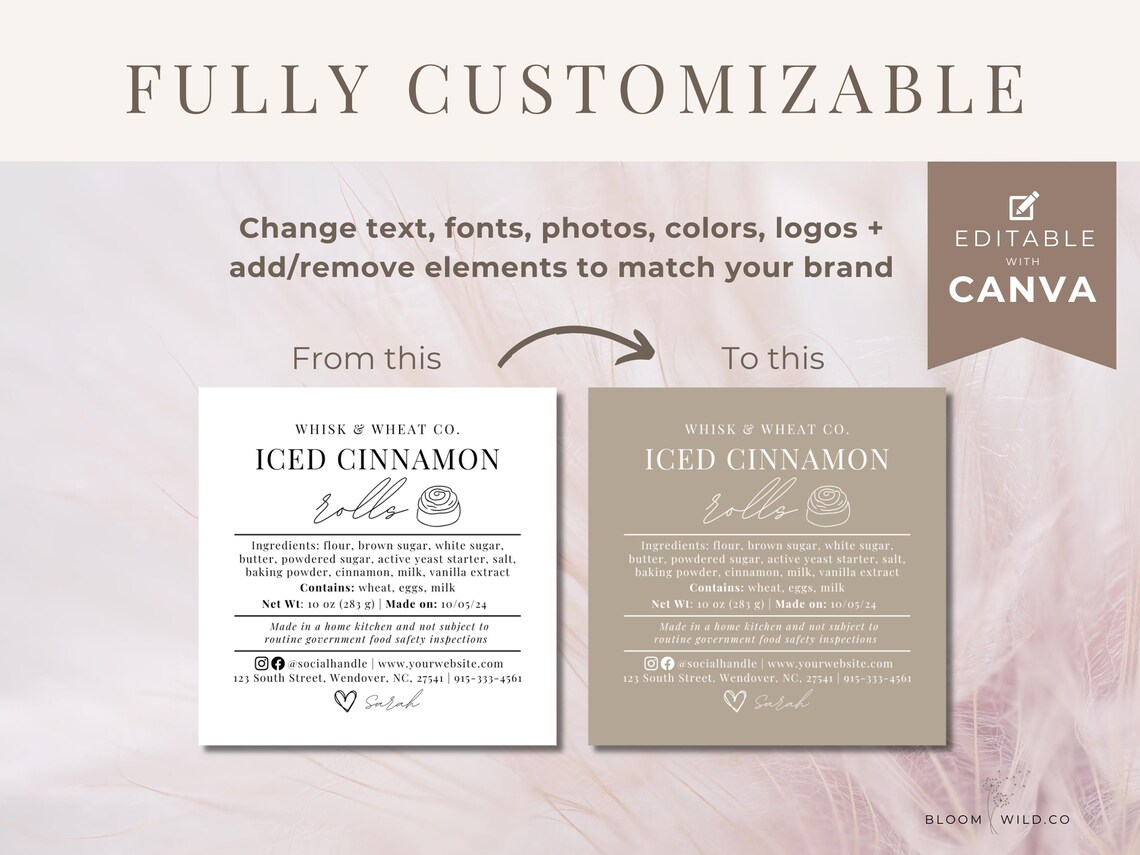 Cinnamon Roll Labels, Cottage Law Label Cinnamon Rolls, Cinnamon Roll ...