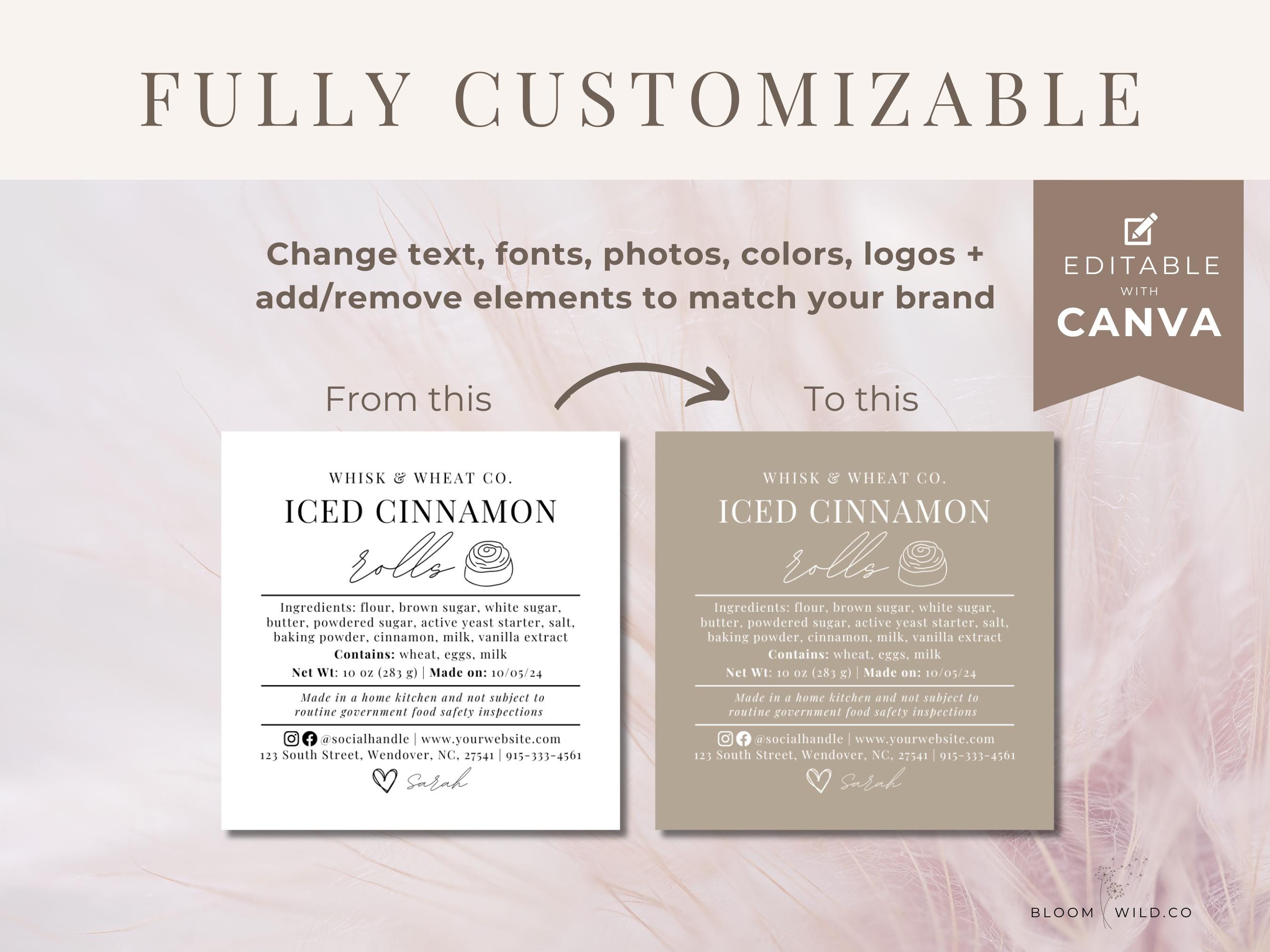 Cinnamon Roll Labels, Cottage Law Label Cinnamon Rolls, Cinnamon Roll ...