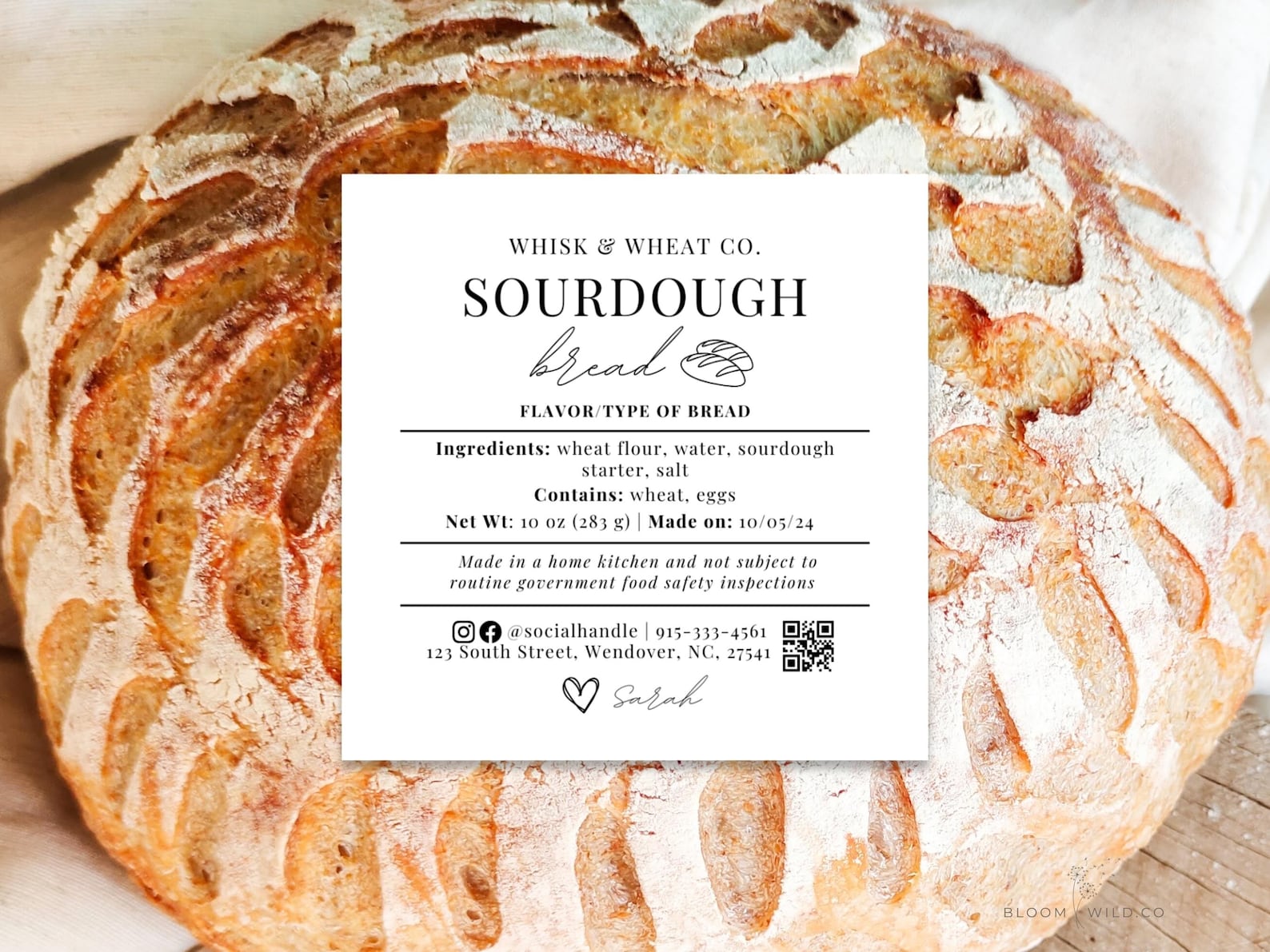 Sourdough Label Template QR, Cottage Law Bakery Labels, Sourdough ...