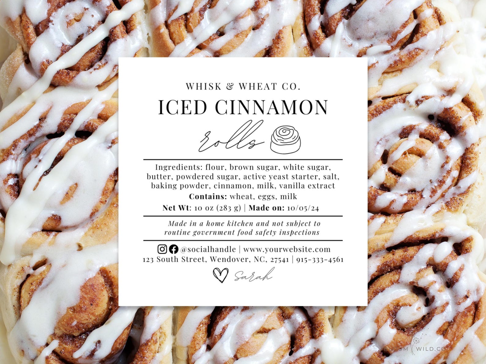 Cinnamon Roll Labels, Cottage Law Label Cinnamon Rolls, Cinnamon Roll ...