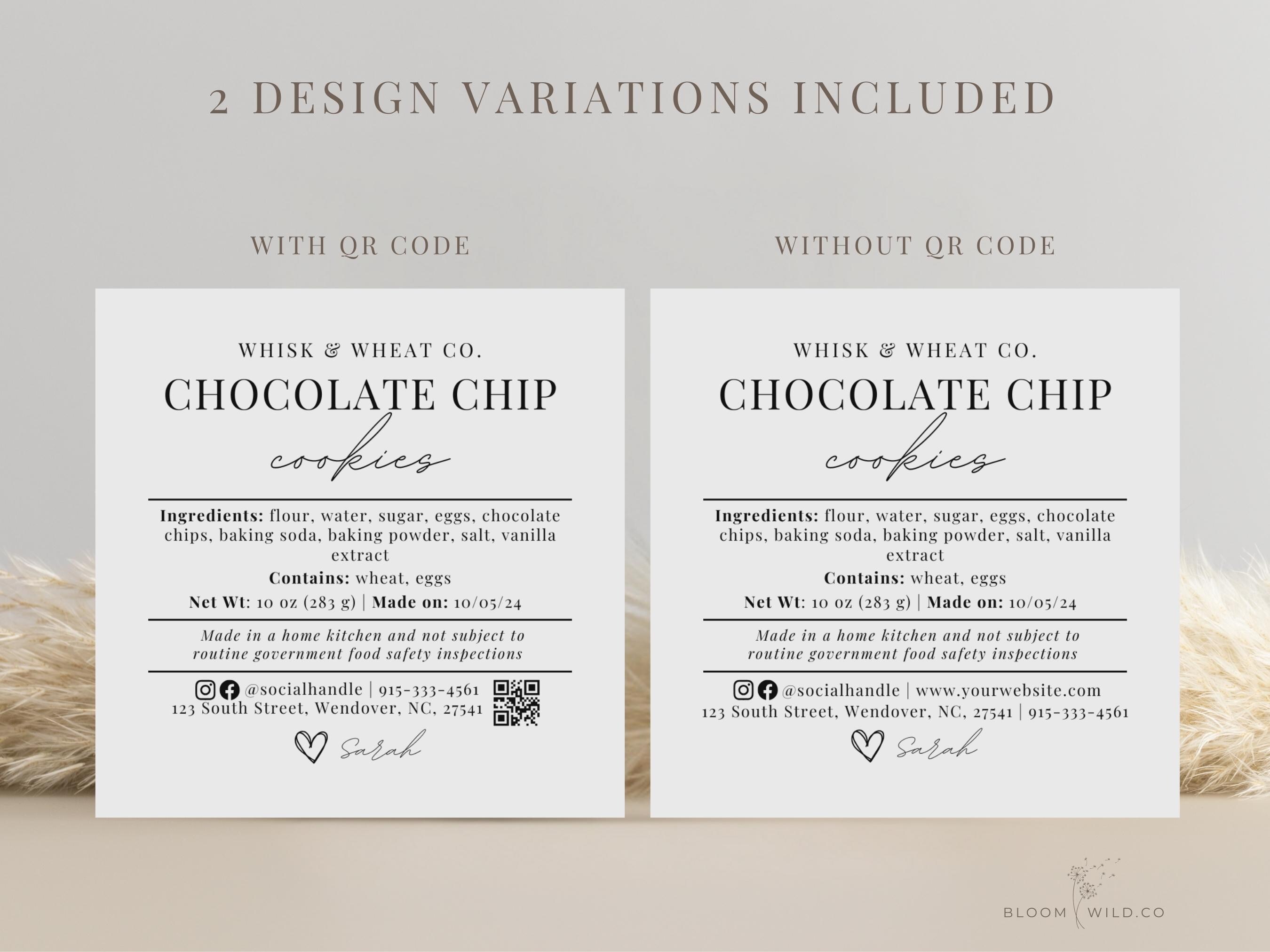 Cottage Food Label Cookies, Cookies Ingredients Labels, Home Bakery ...