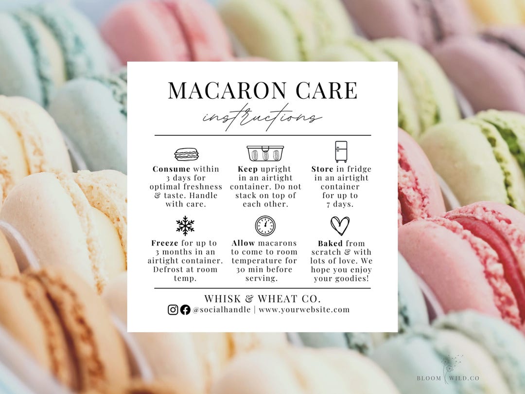 Macaron Care Card, Home Bakery Sweets Care Cards, Care Card for Baked ...
