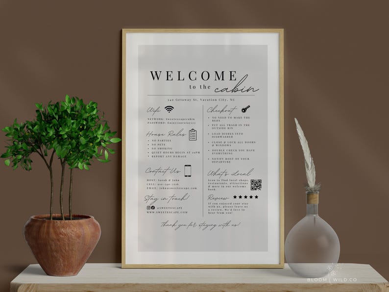 Airbnb Welcome Sign for Cabin, Airbnb Cabin Template, Mountain Airbnb ...