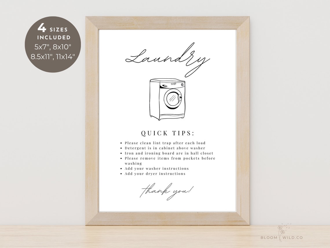 Laundry Sign Airbnb, Laundry Sign Instructions, Laundry Room Signs ...