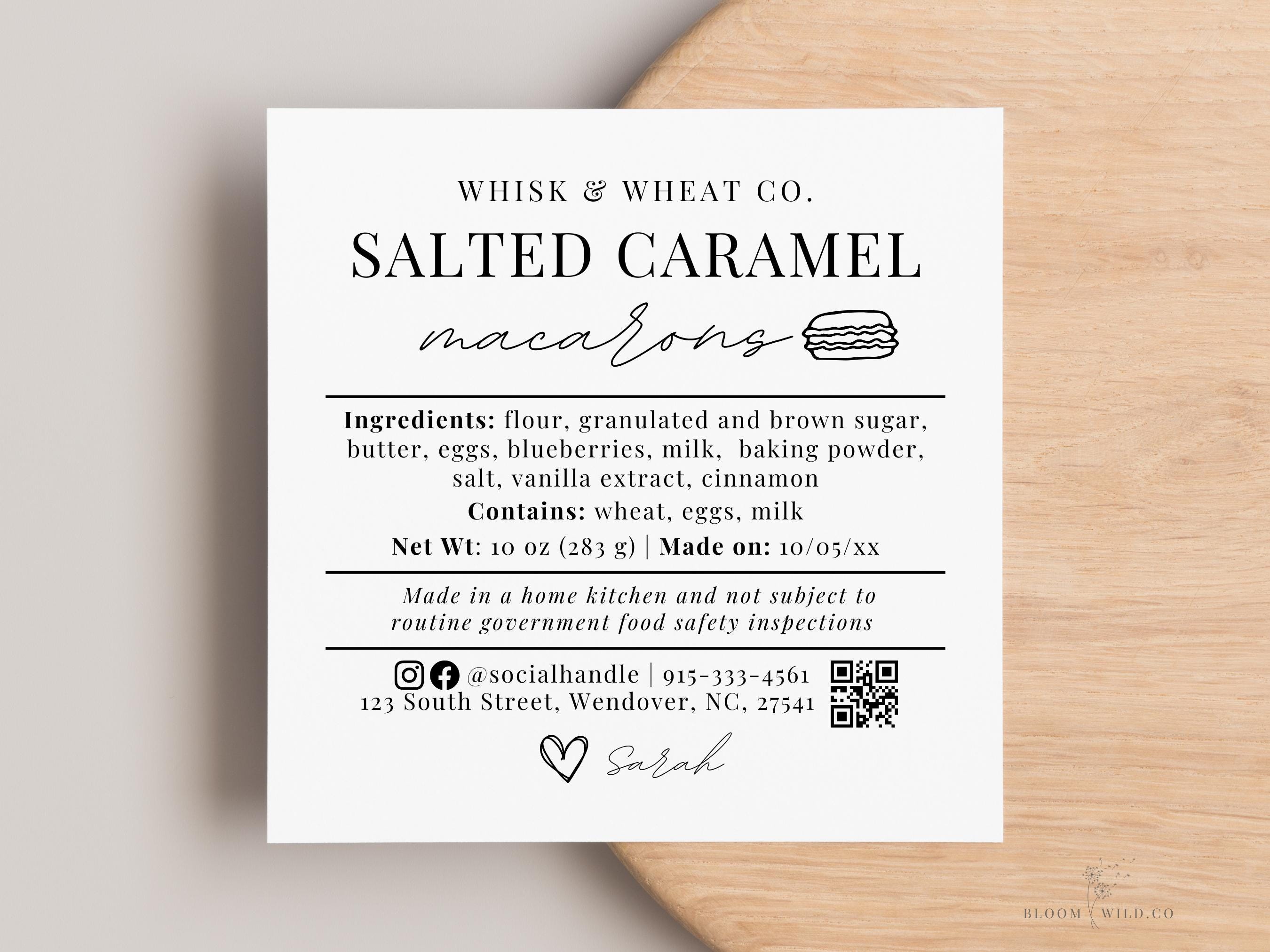 Macaron Bakery Label Template, Macarons Ingredients List, Cottage Food ...