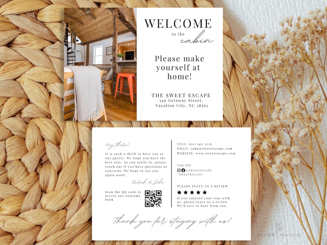 Welcome Cards for Airbnb Cabin, Airbnb Welcome Guest Cards, Airbnb ...