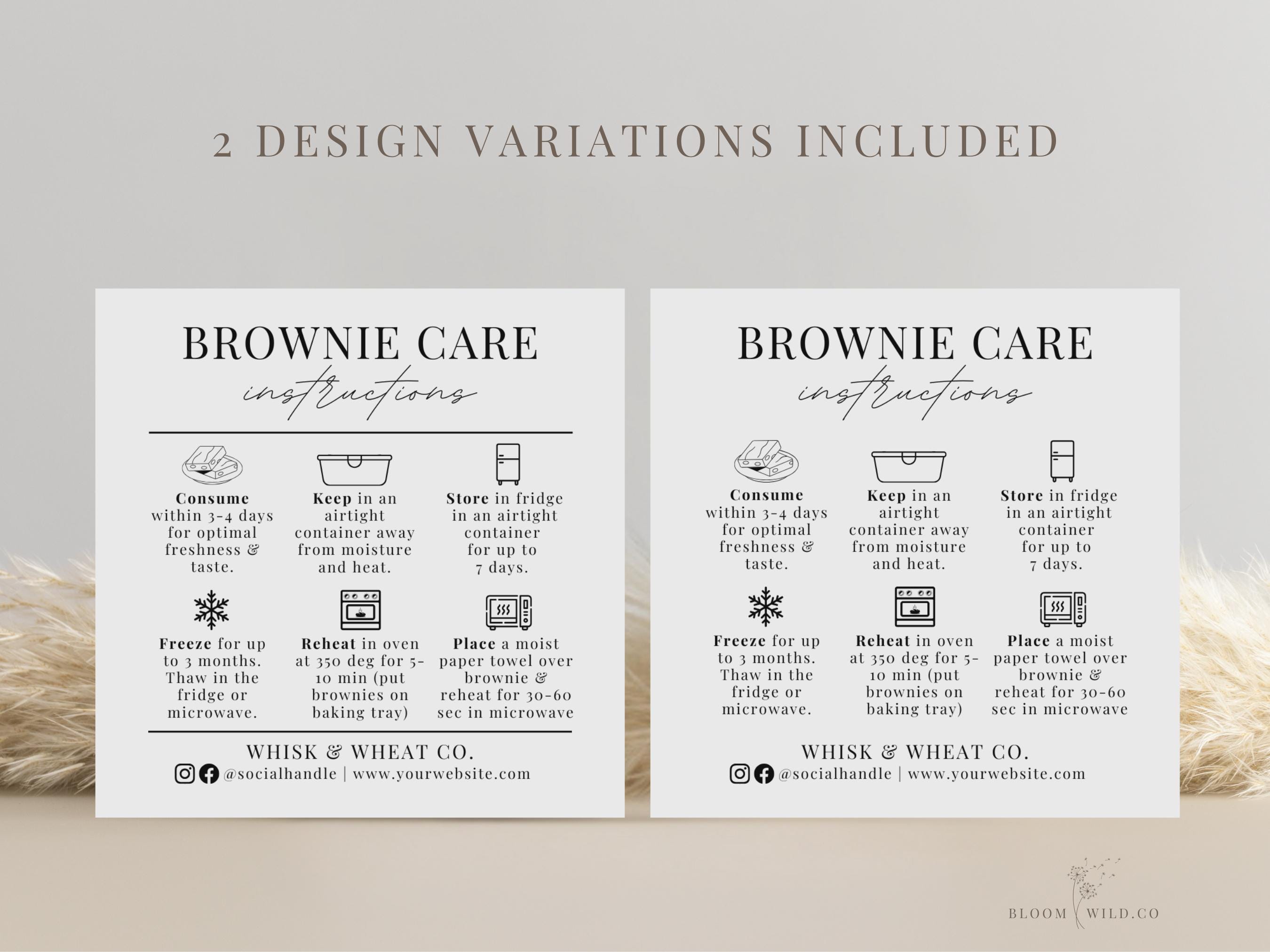 Brownies Care Card Canva Template, Brownie Care Instructions, Brownies Care Guide, Bakery ...