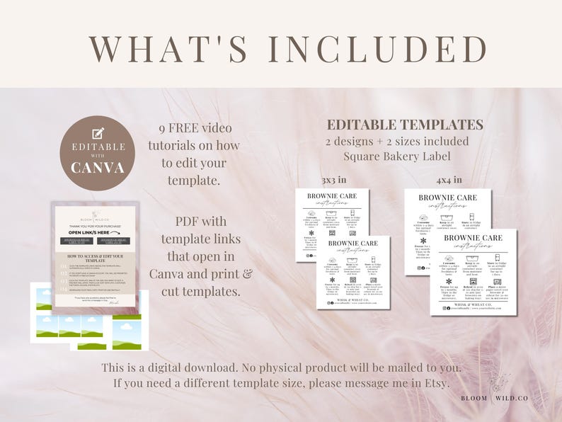 Brownies Care Card Canva Template, Brownie Care Instructions, Brownies Care Guide, Bakery ...