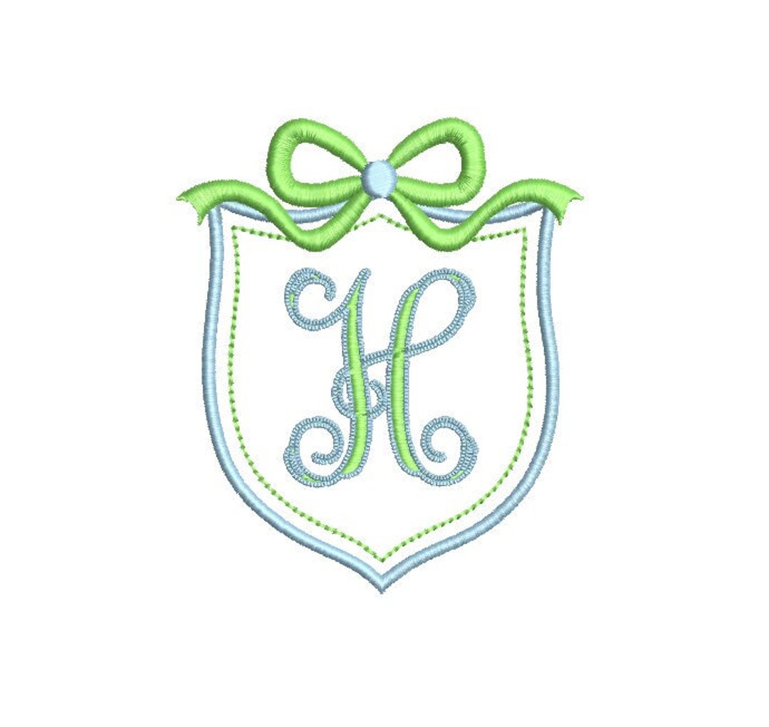 Sheild & Bow Monogram Frame, 4 Options, 3 Sizes, Machine Emb Design ...
