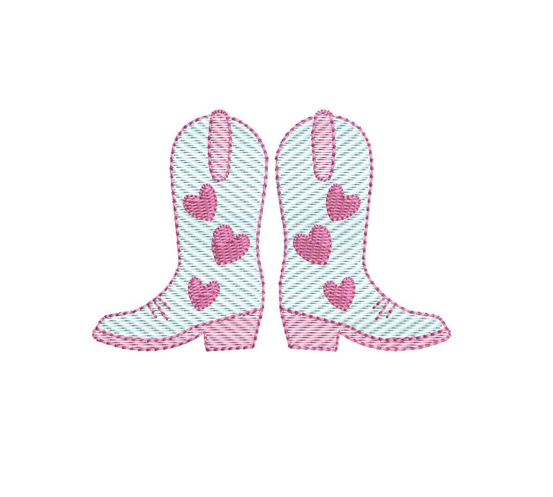 Cowgirl Boot Hearts Sketch Style Machine Embroidery Designs - Etsy