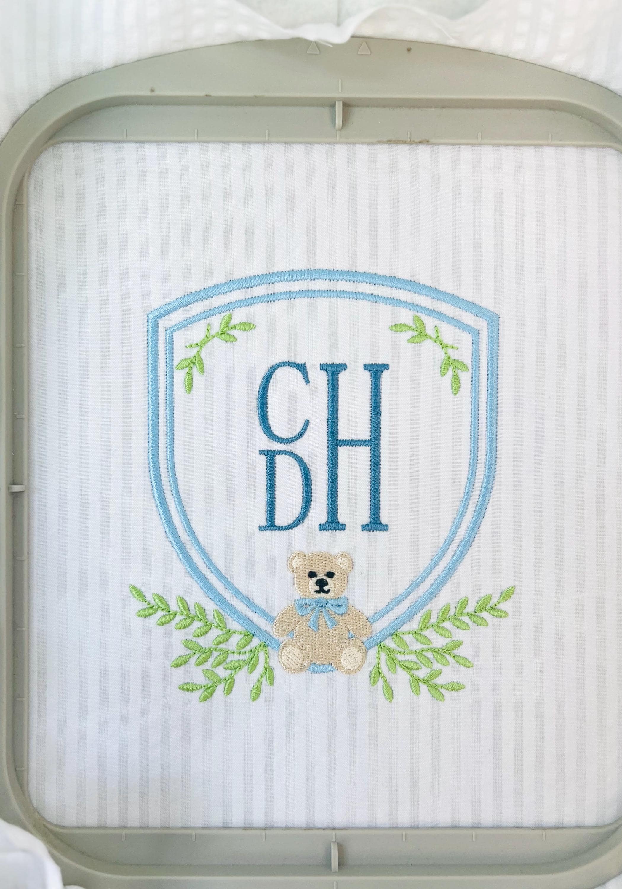 Teddy Bear Crest With Ivy Greenery Shield Monogram Frame, Machine ...