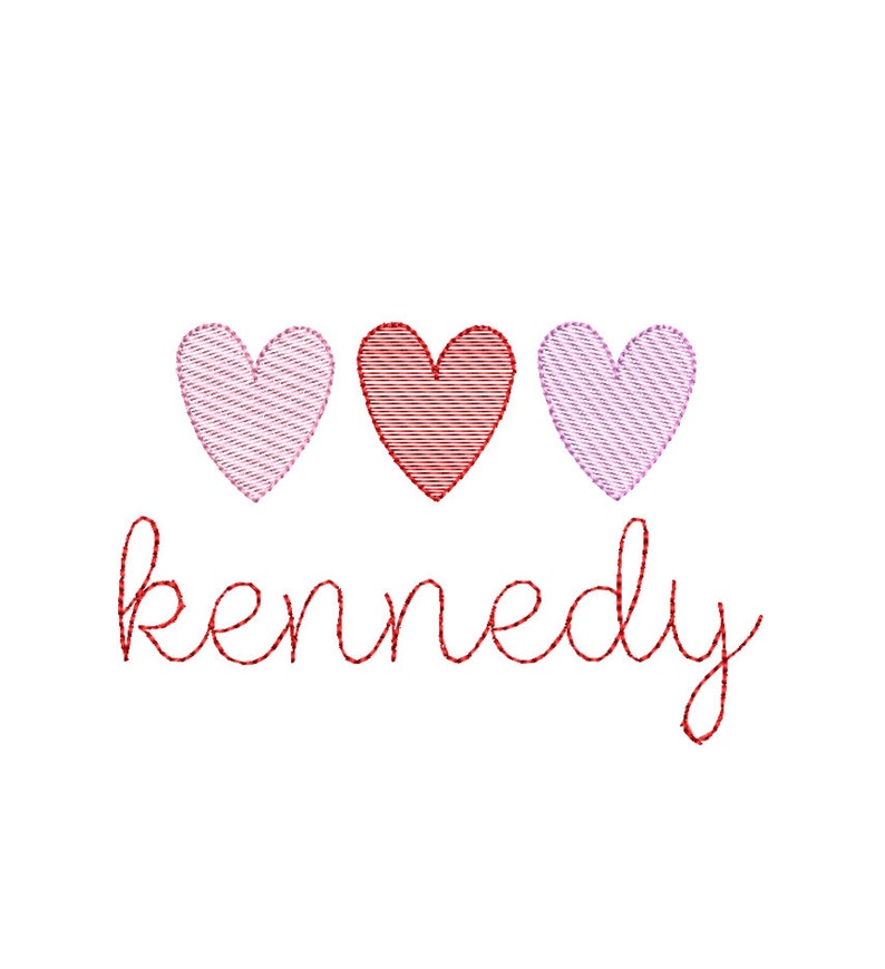 Heart Trio Sketch Classic Machine Embroidery Design Three Color Quick ...