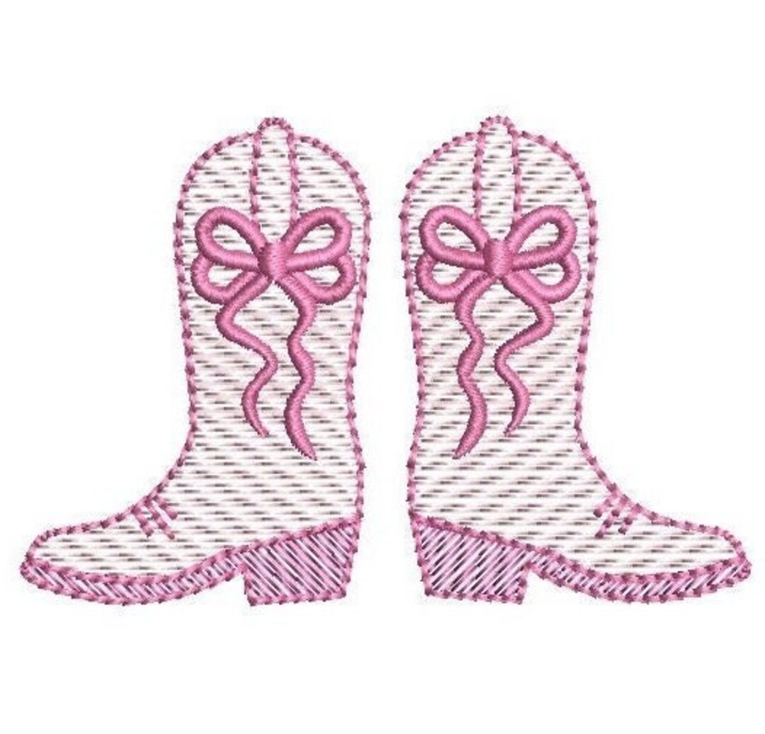 Cowgirl Boot & Bow Sketch Style, Machine Embroidery Design, 4 Sizes ...