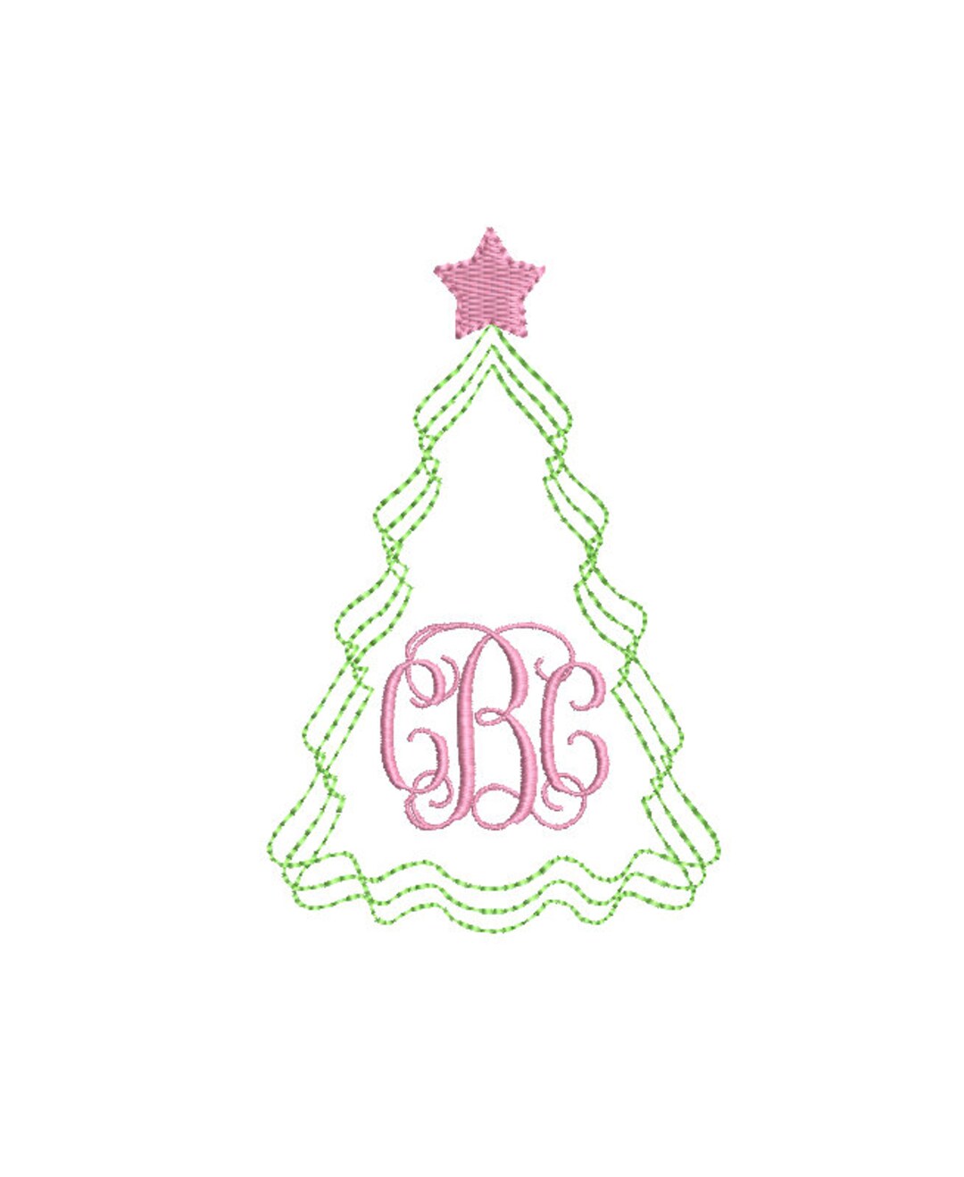 Christmas Tree Monogram Squiggle Frame Embroidery Design (PES DST JEF++ ...