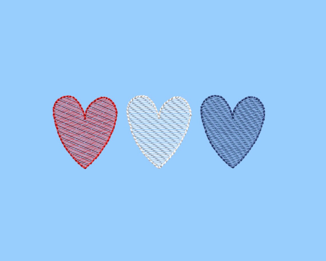 Heart Trio Sketch Classic Machine Embroidery Design Three Color Quick ...