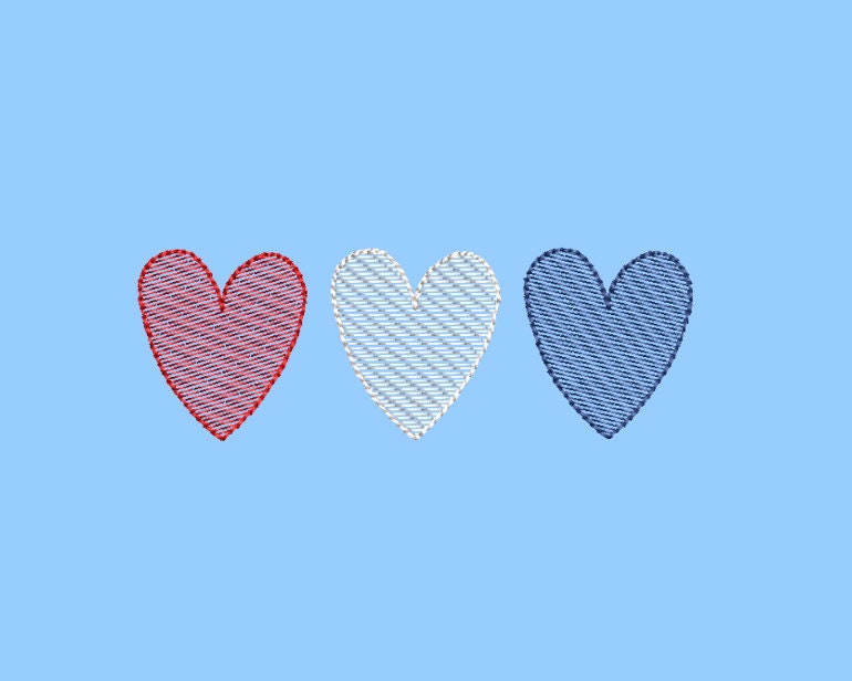 Heart Trio Sketch Classic Machine Embroidery Design Three Color Quick ...