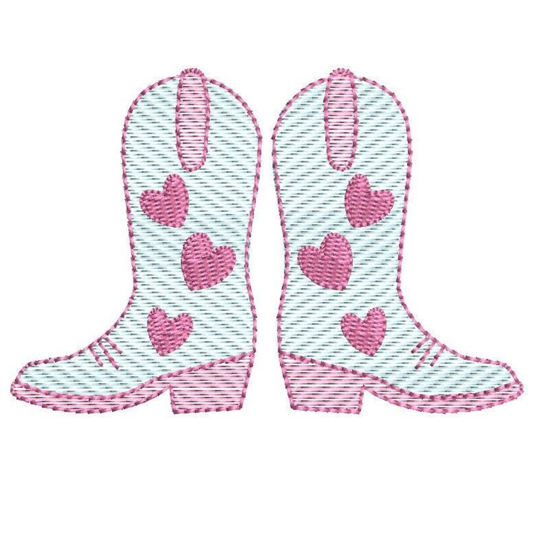 Cowgirl Boot Hearts Sketch Style, Machine Embroidery Designs, 5 Sizes ...