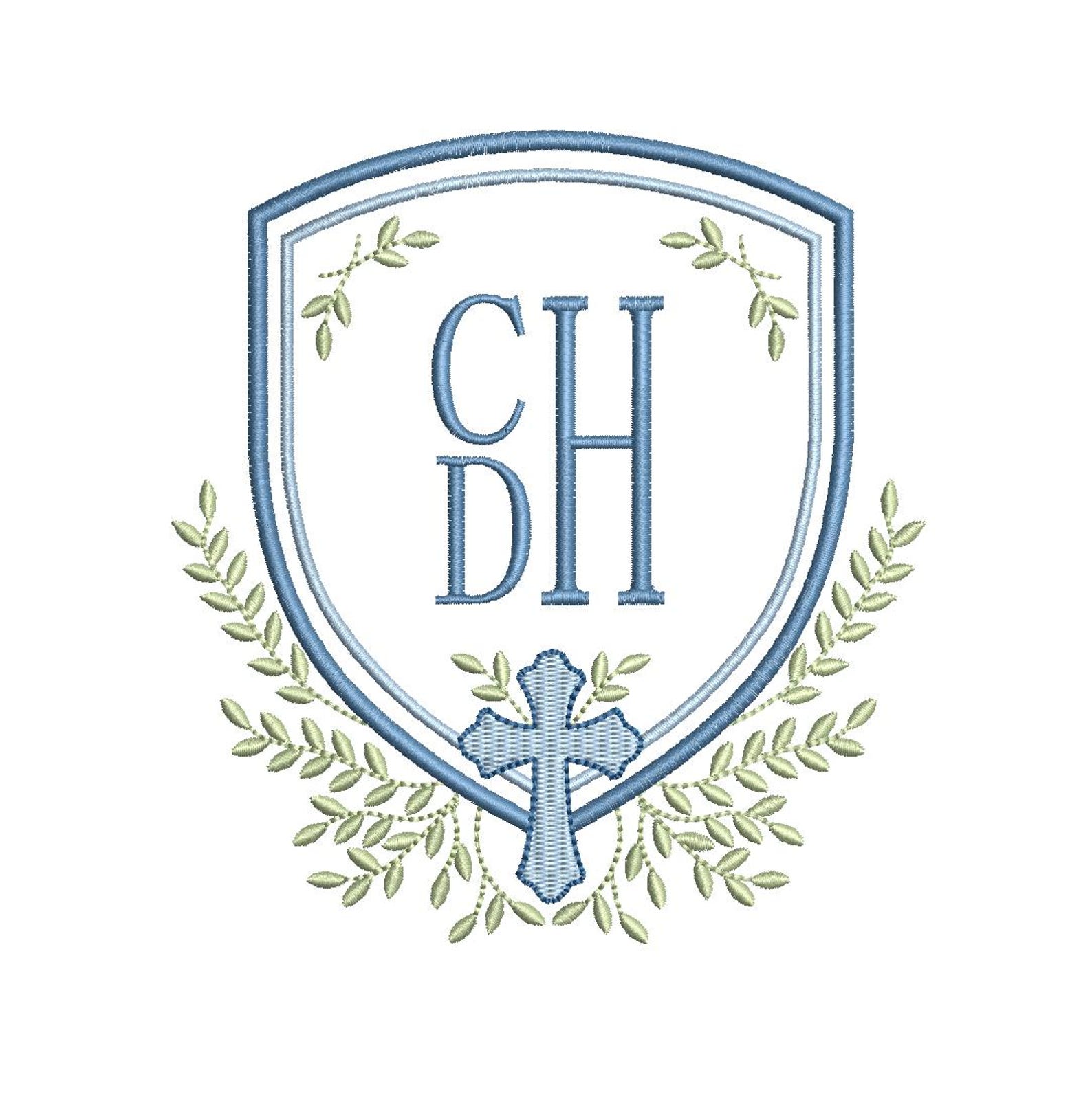 Heirloom Christian Cross Crest & Greenery Monogram Frame, Machine ...