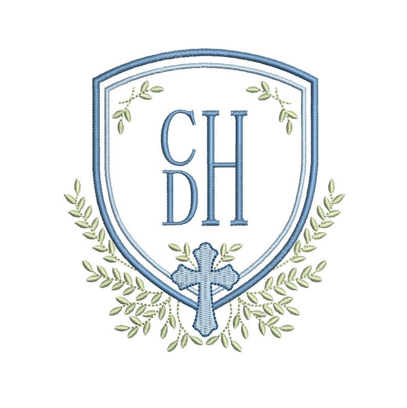 Heirloom Christian Cross Crest & Greenery Monogram Frame, Machine ...