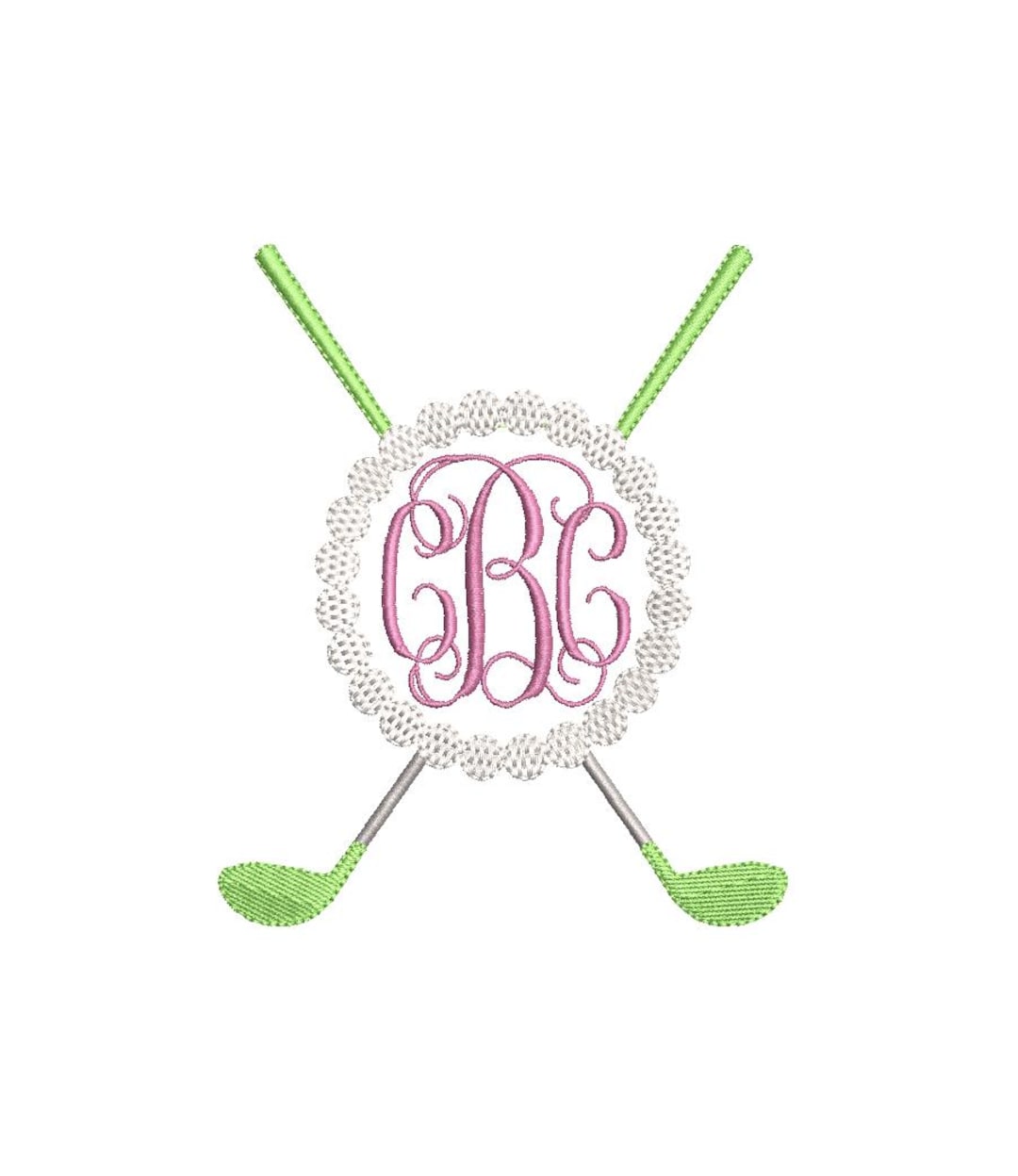 Golf Clubs & Balls Circle Monogram Frame for Machine Embroidery, 7 ...