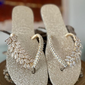 Sparkling Women's Flip Flops Handmade Jeweled Sandals Fancy Bridesmaid ...