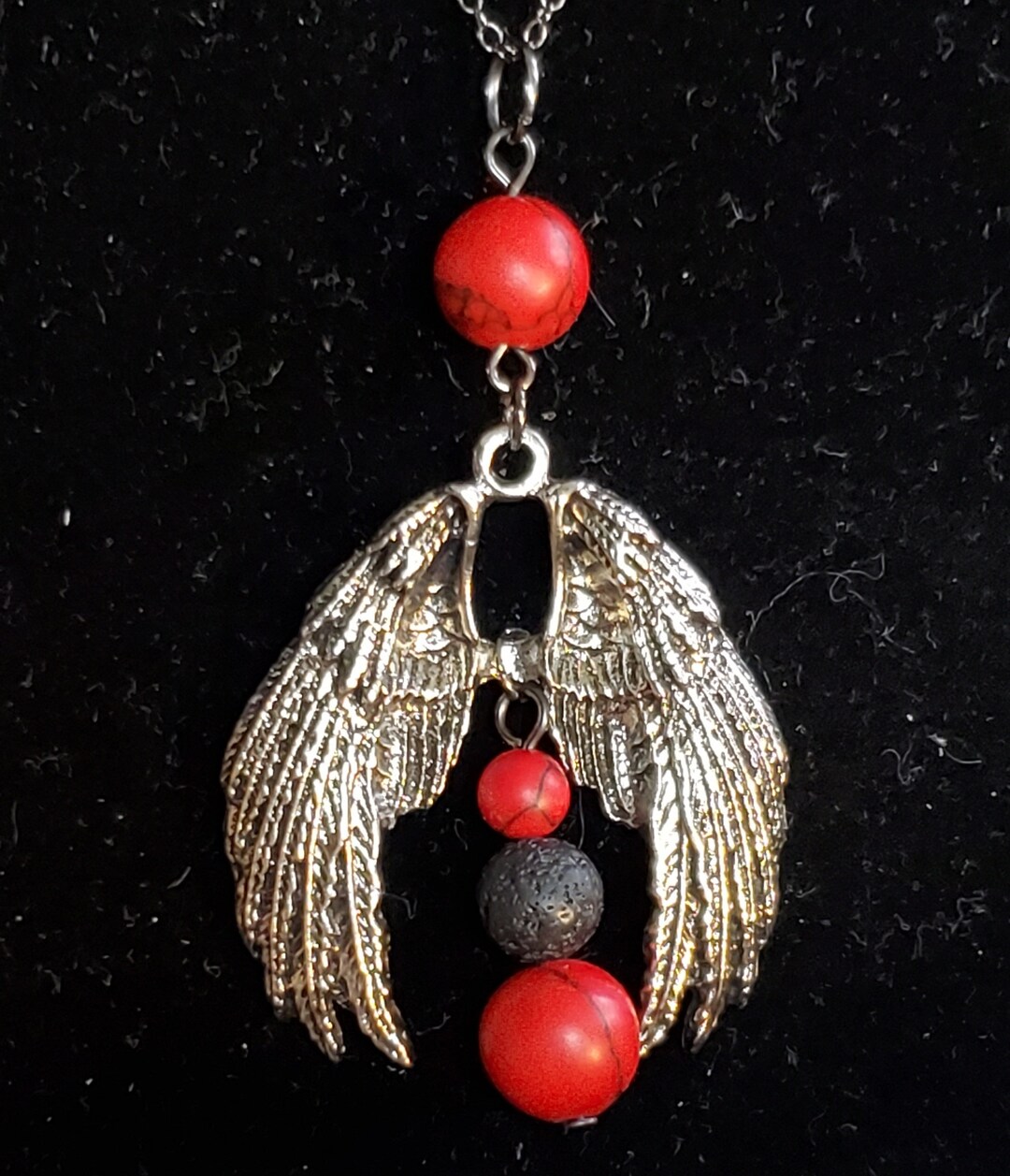 Handcrafted Angel Wings Pendant With Red Howlite and Lava Beads - Etsy