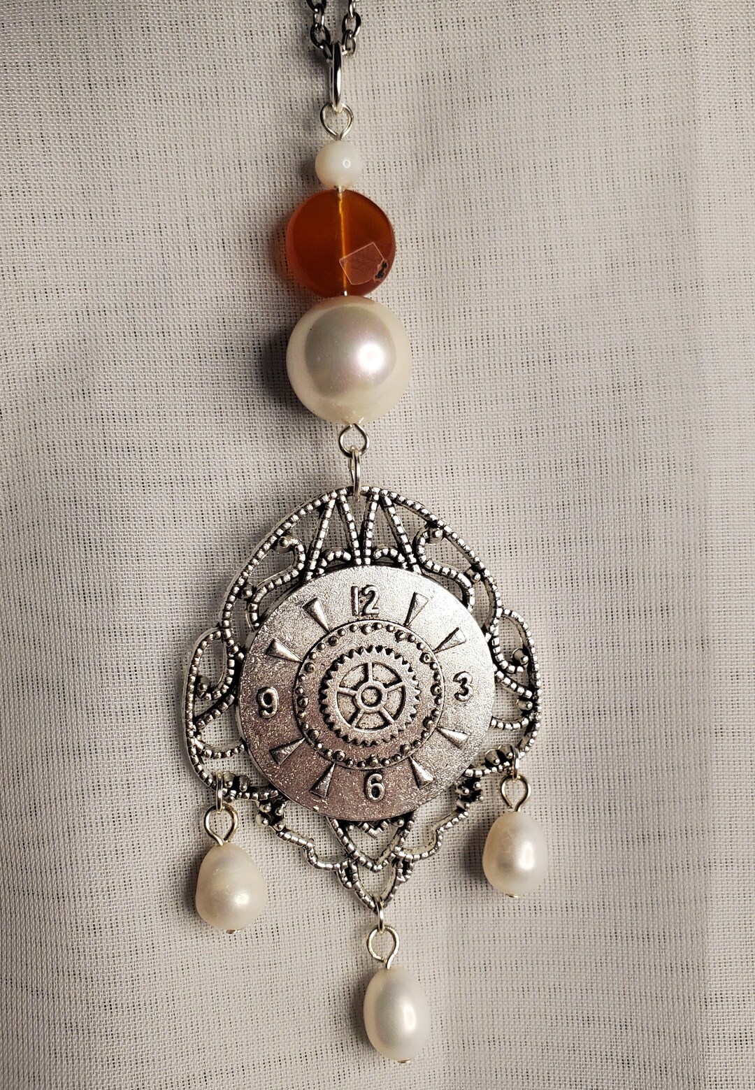 Handcrafted Steampunk Clock Pendant With Vintage Agate Bead and ...