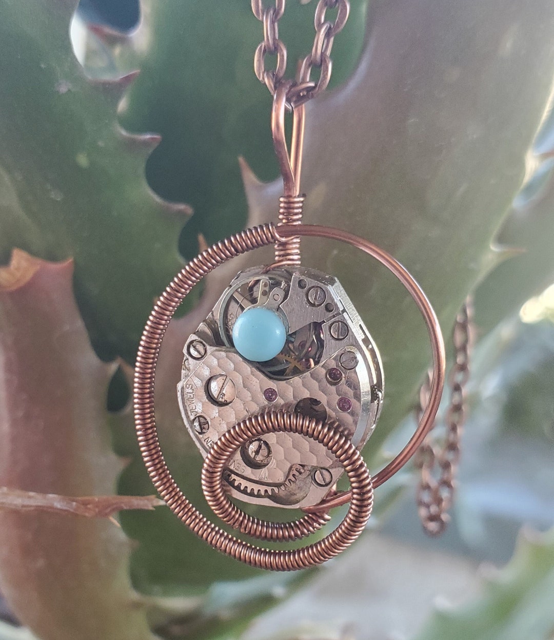 Handcrafted Steampunk Wire-wrap Pendant, Copper Wire & Watch Innards ...