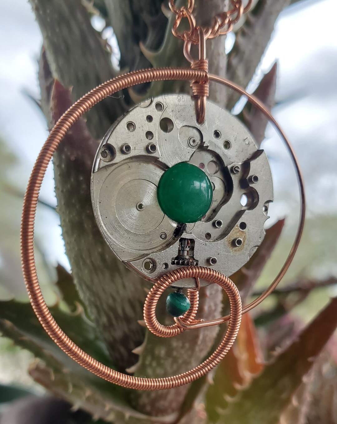 Handcrafted Steampunk Wire-wrap Pendant, Copper Wire & Watch Innards ...