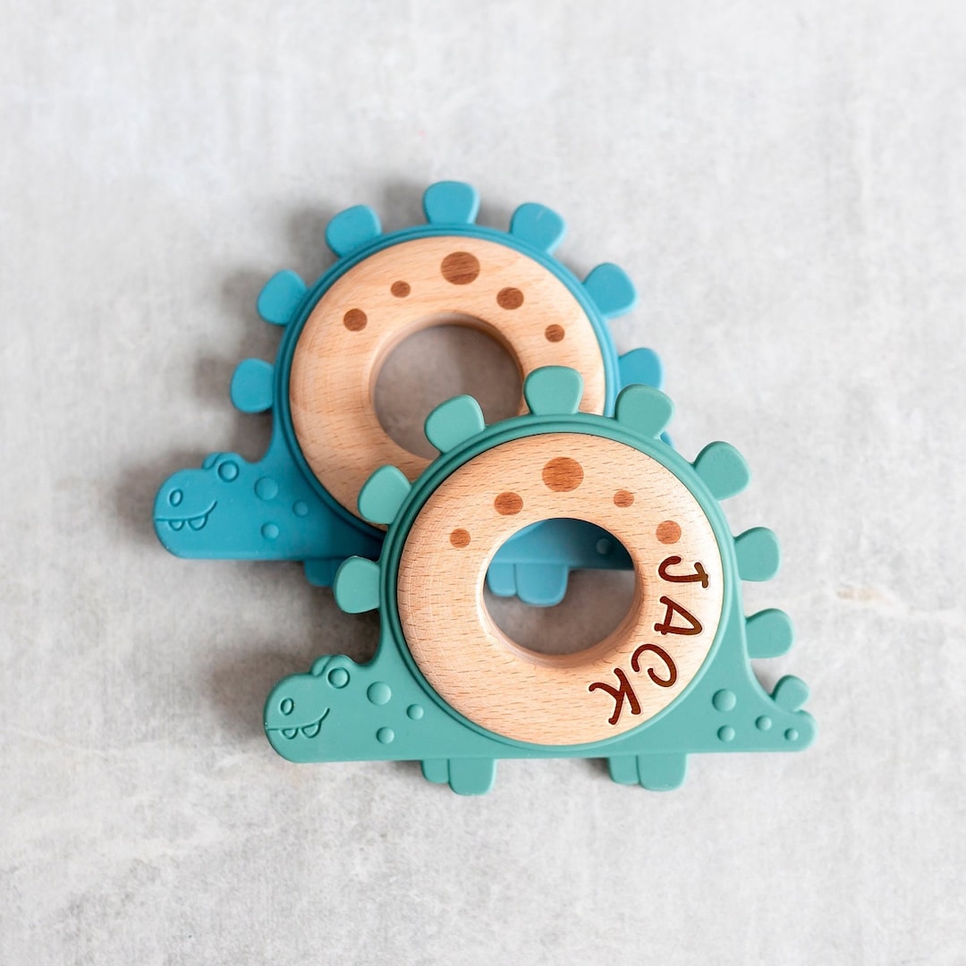 Personalized Baby Teether | Dinosaur Teether | Laser Engraved ...
