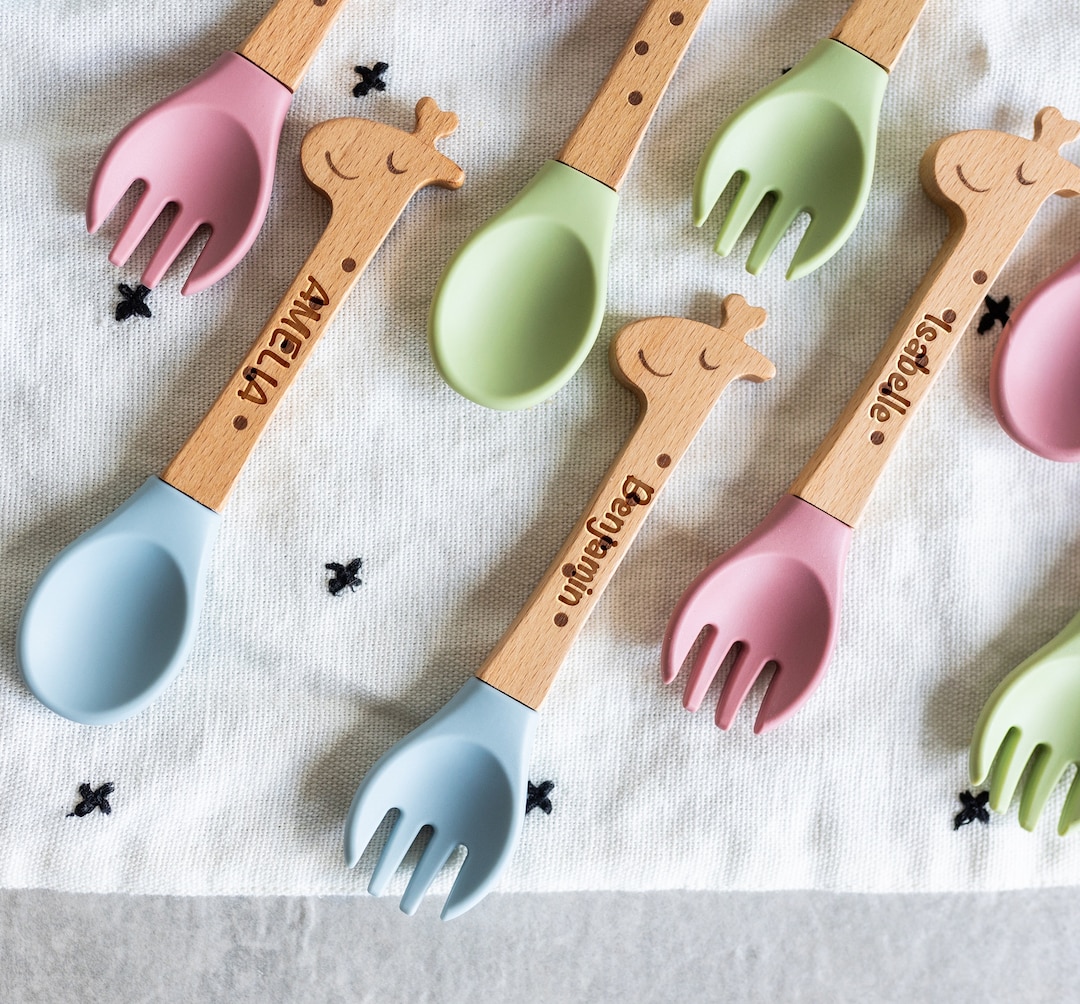 Personalized Baby Utensils | Spoon and Fork Set | Sweet Baby Giraffe ...