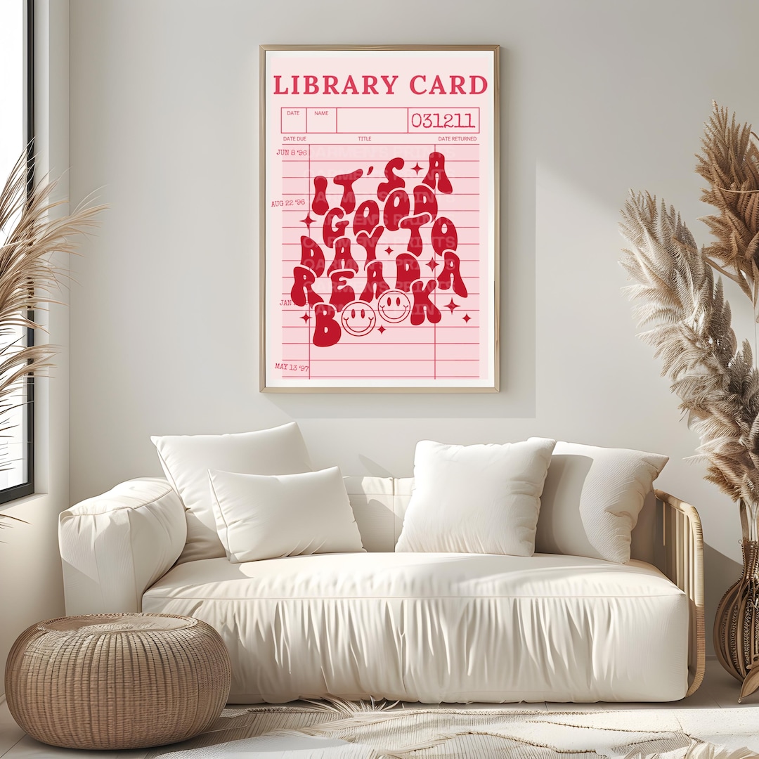 Retro Library Card Print: Groovy Book Lover Wall Art (digital Download ...