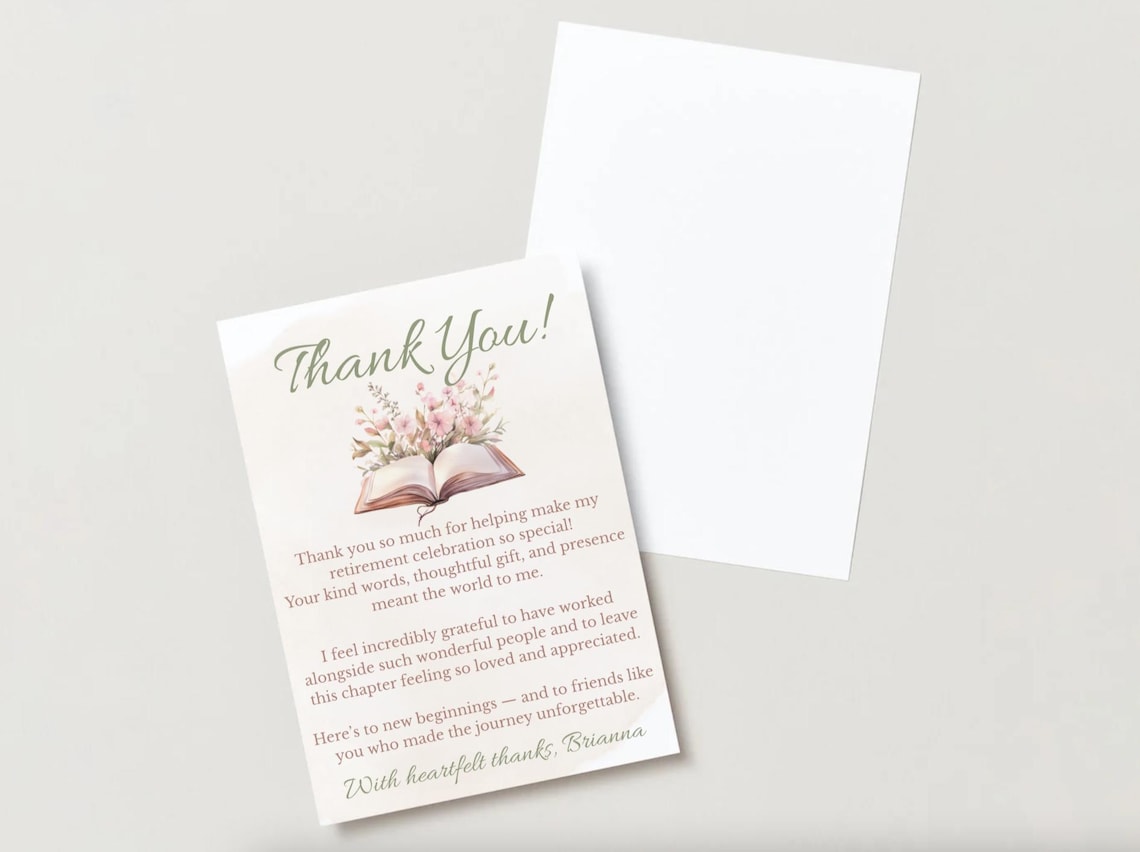 Floral Retirement Thank You Card: Editable Canva Template (digital ...