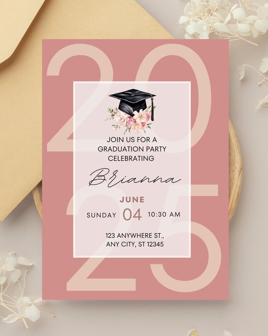 Pink Floral Graduation Invitation, Class of 2025 Graduation ...