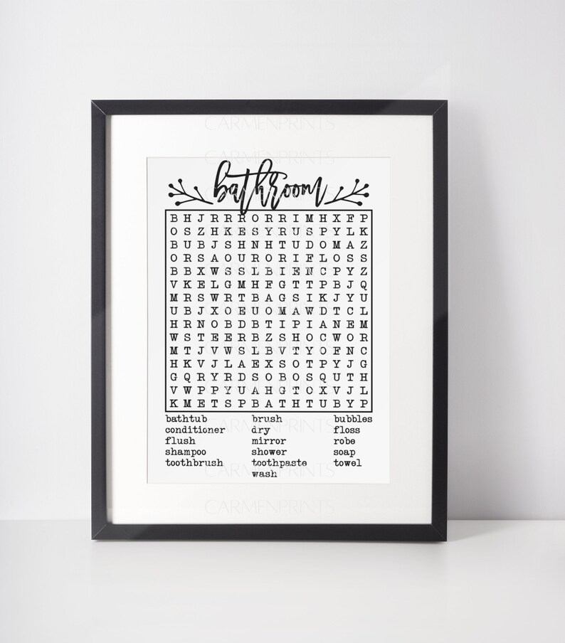Bathroom Word Search Printable, Bathroom Sign, Bathroom Wall Art ...