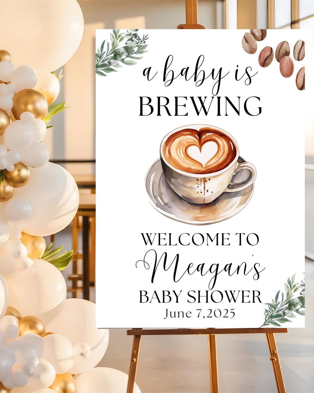 Coffee Baby Shower Welcome Sign, Latte Heart (canva Template) - Etsy