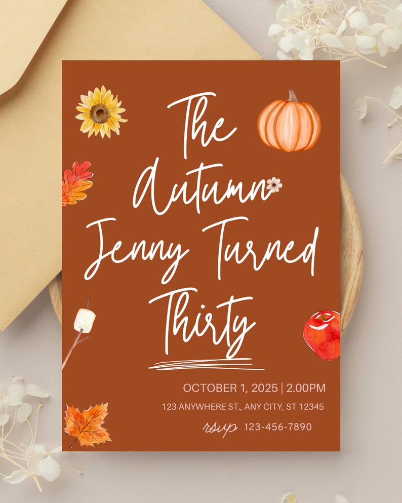Autumn Birthday Invitation: Rustic Fall Theme, Editable Canva Template ...