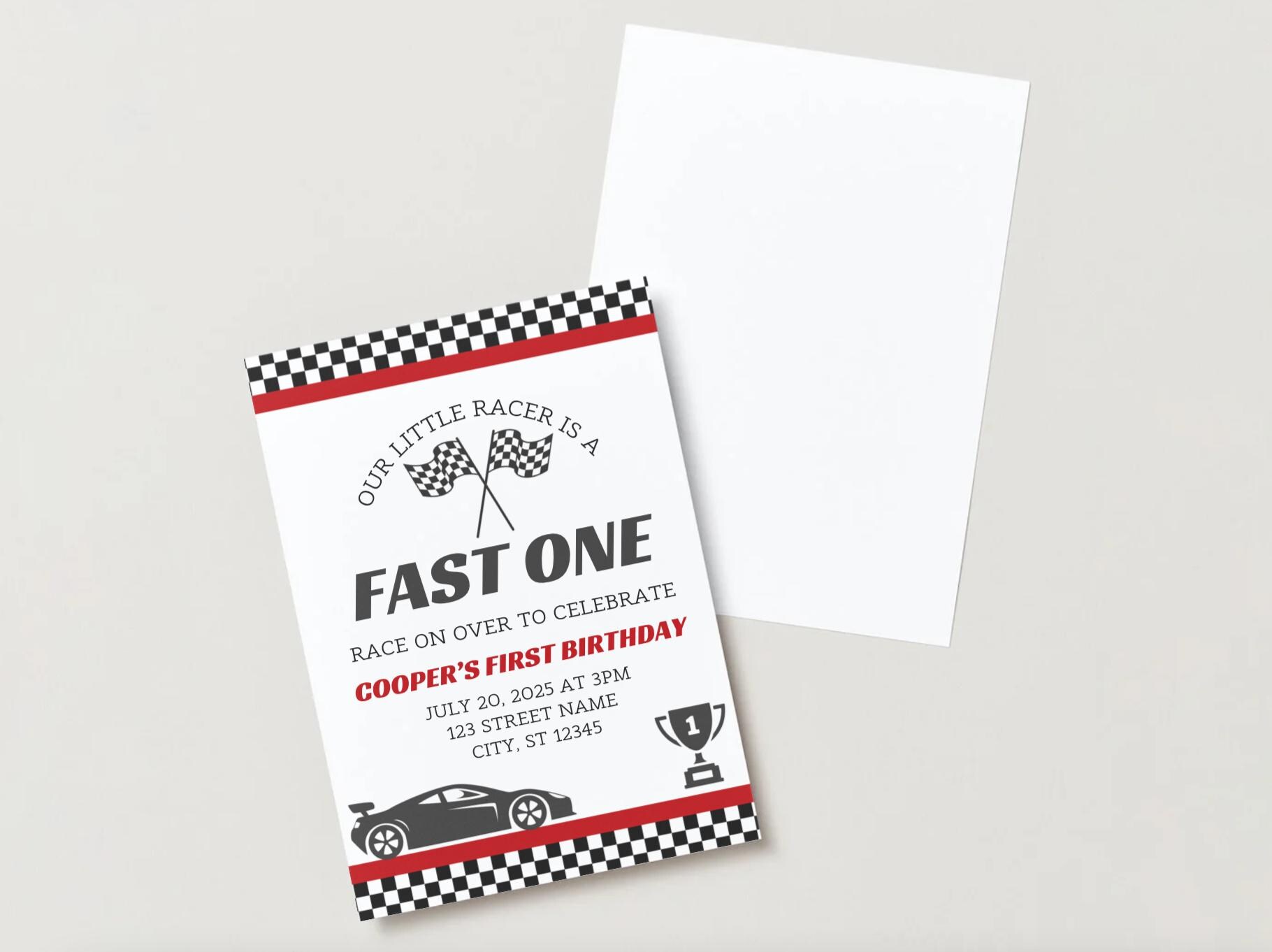 Fast One Birthday Invitation: Race Car Theme (canva Template Digital ...