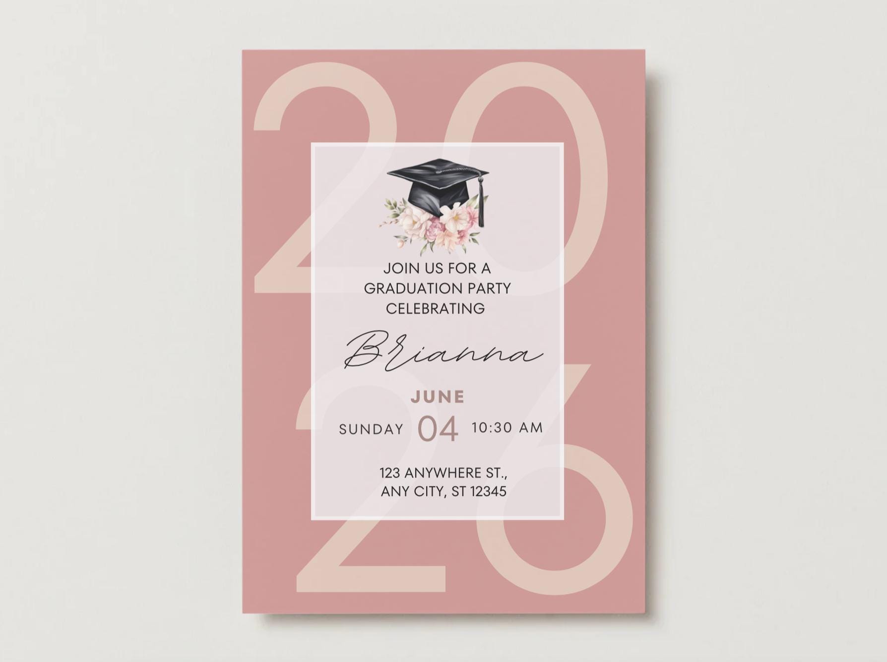Pink Floral Graduation Invitation, Class of 2026, 2026 Graduate Invite ...