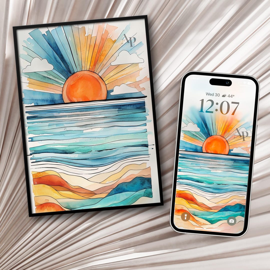 Watercolor Beach Sunset Digital Print | Beach Framed Picture | Hawaii ...